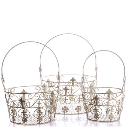 Gartendeko aus Metall - Körbe 3er Set weiss (2)